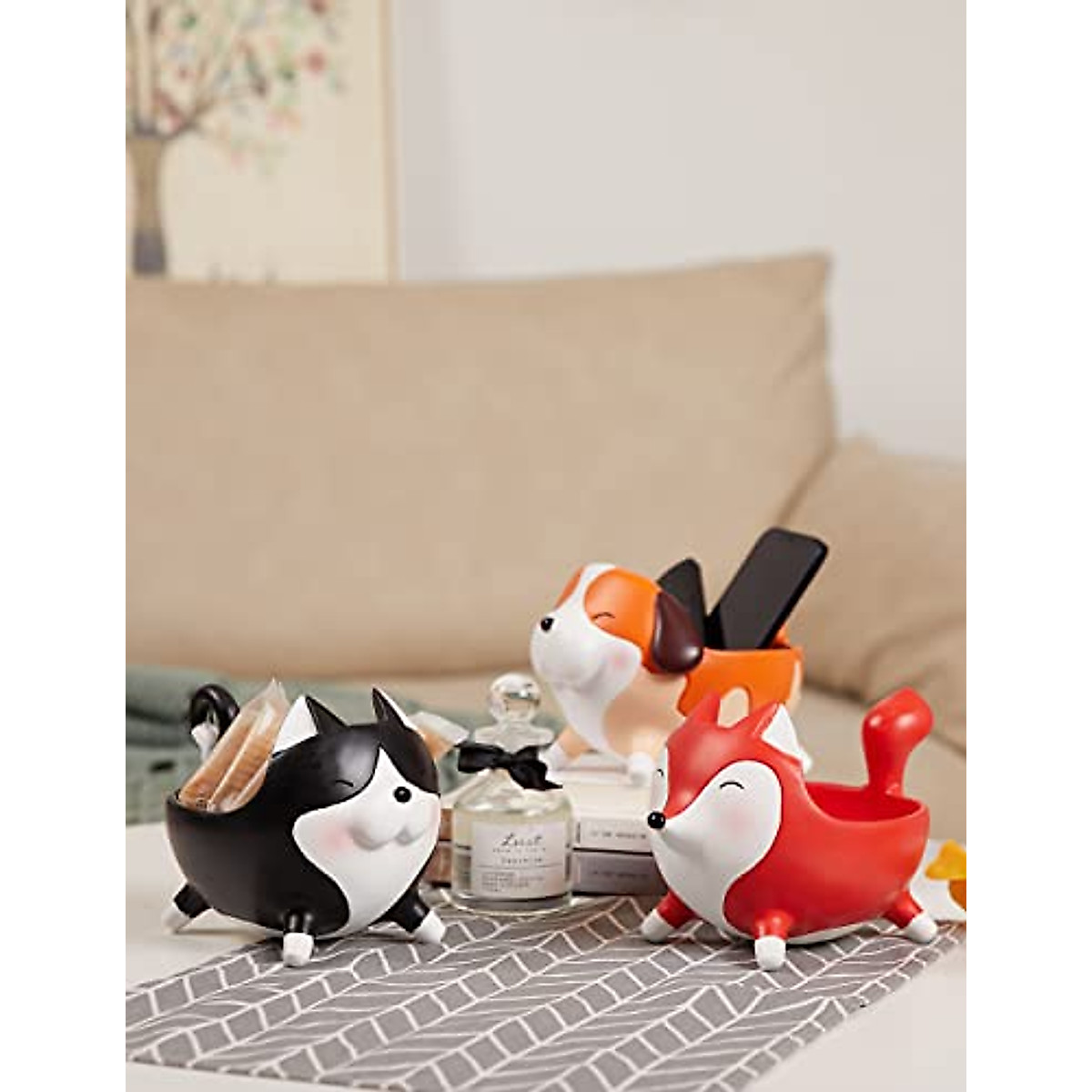 SEINHIJO Dog Candy Dish Cookie Plates Nuts Bowl Jewelry Tray Animal Arts Statue Sculpture Polyresin Figurine 6.7 inch