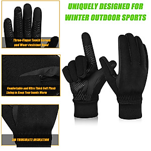 MOREOK Winter Gloves -10°F 3M Thinsulate Warm Gloves Bike Gloves Cycling Gloves for Driving/Cycling/Running/Hiking-BALCK-L