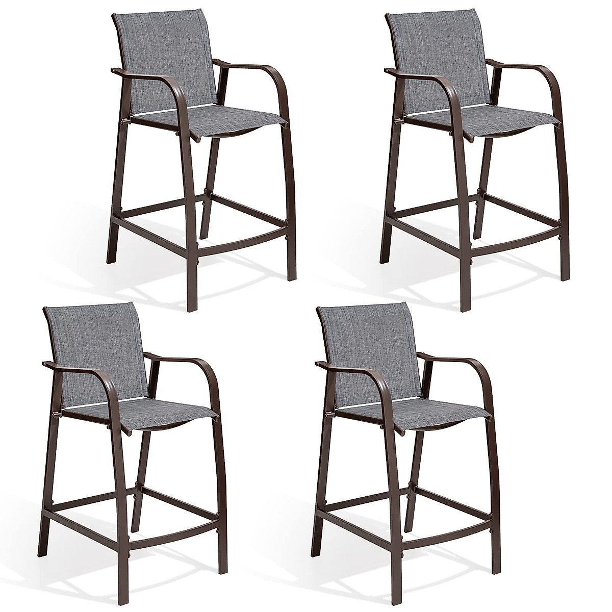 Crestlive Products Outdoor Bar Stools Set of 4, Counter Height Bar Stool All-Weather Patio Furniture with Armrests, Patio Aluminum Bar Stools for Garden Backyard Lawn, 27.5'' Seat Height (Dark Gray)