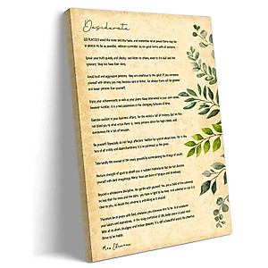 Desiderata Poem Framed Wall Art Motivational Poster Max Ehrmann Book Quotes Wall Art Retro Canvas Inspirational Picture Decorations Framed (12x18 inch)