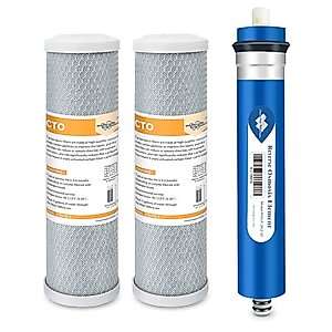 Membrane Solutions Combo Pack for FX12M and FX12P, Water Filter Replacement Cartridge Compatible GE RO Set GXRM10RBL GXRM10G Reverse Osmosis Systems, 2x Carbon Filters, 1x 50GPD RO Membrane Filter