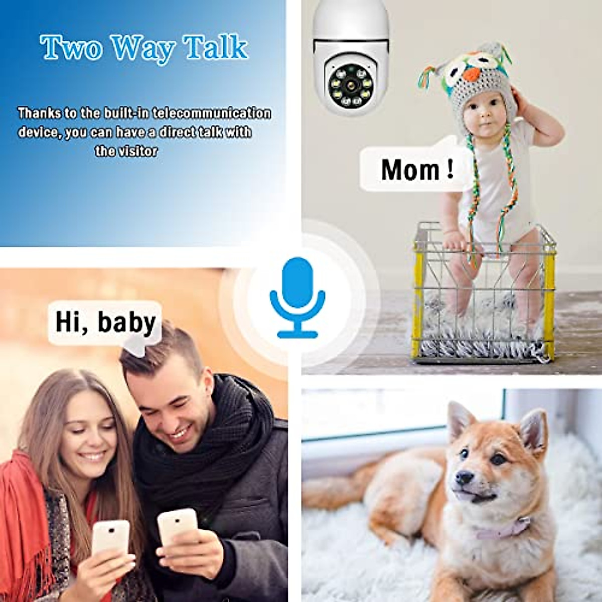 YOBANSE Light Bulb Security Camera, 360 Degree Light Bulb Camera WiFi Outdoor, 1080P Panoramic Wireless Home Surveillance Cameras, Two Way Audio, Night Vision, Smart Motion Detection and Alarm E27