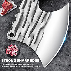 Handmade Meat Cleaver Axes Shape Forged Heavy Duty High Carbon Butcher Knife Boning Breaker Vegetable Butcher Chopper Cutting Chef Knife with Cover for Kitchen Outdoor BBQ (Grey)