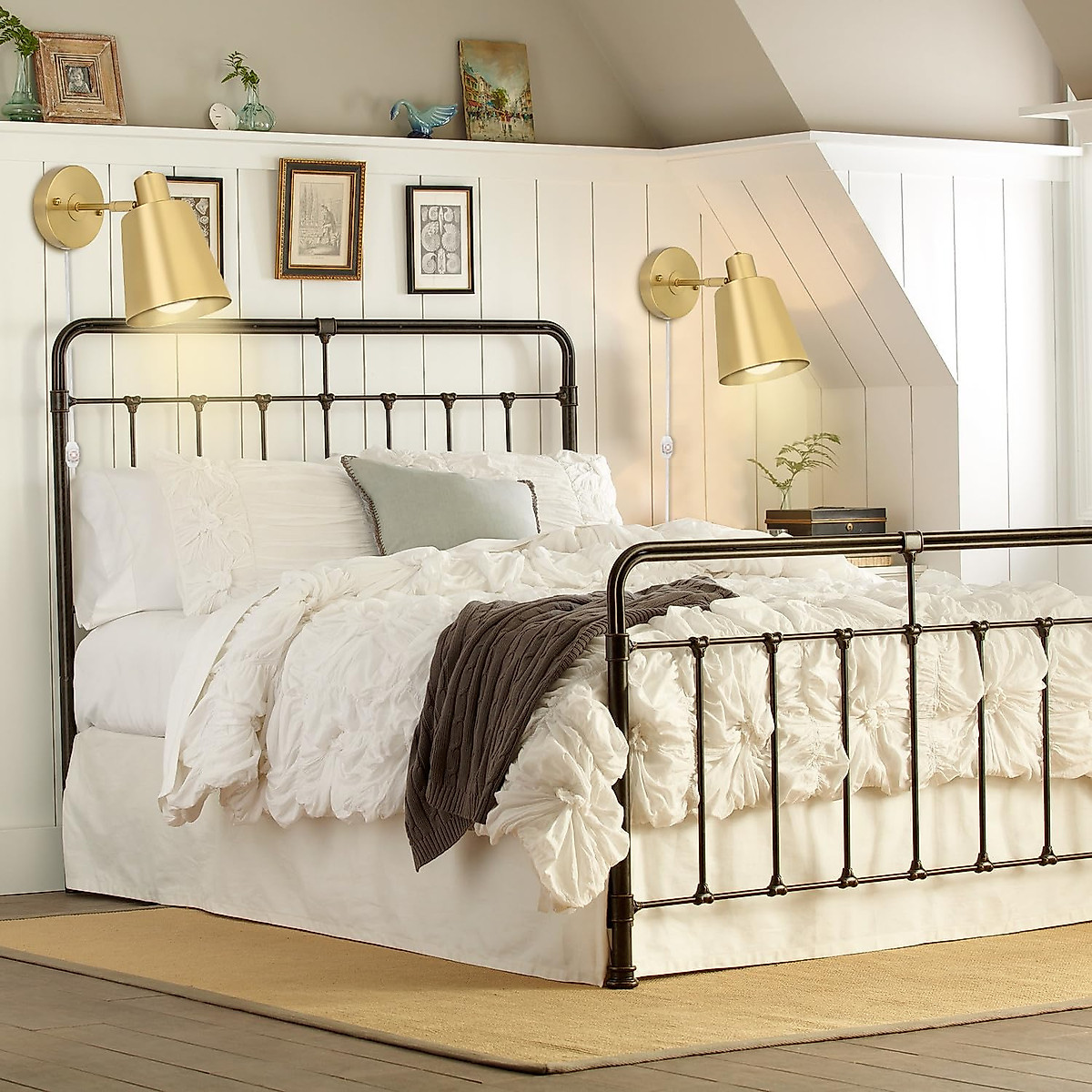 TISLYCO Plug in Wall Sconces Set of Two, Dimmable Wall Sconces with Plug in Cord Adjustable Angle Wall Lights with Dimmer Rotary Switch, Brass Wall Mounted Light Wall Lamp for Bedroom Bedside Desk