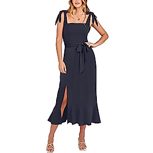 ANRABESS Women's Elegant Bridesmaid Dresses Square Neck Ruffle Split Midi Formal Dress for Wedding Guest Cocktail Party 2023 Gradution Prom Evening Night Dresses 893zanglan-L Navy Blue