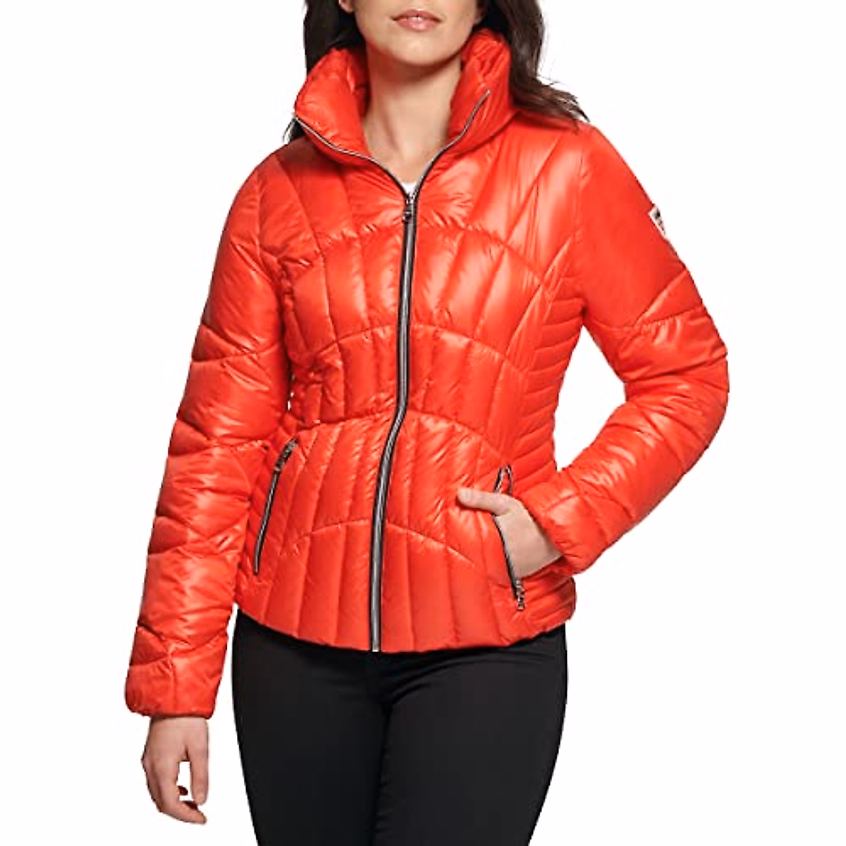 GUESS Fall, Puffer, Quilted Jackets for Women, HOT Crimson, Large