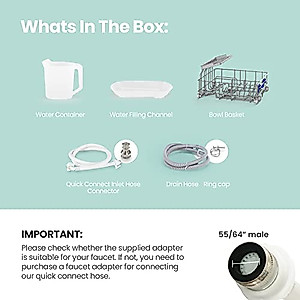 COMFEE' Portable Dishwasher Countertop, Mini Dishwasher with 5L Built-in Water Tank, No Hookup Needed, 6 Programs, 360° Dual Spray, 192℉ High-Temp& Air-Dry Function, Dishwasher for Apartments& RVs