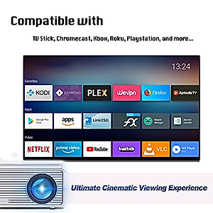 Native 1080p Projector, 5G WiFi Full HD 1920x1080p Video Beam, iOS/Android Mac Sync Screen, 300" for Movie Games, Compatible w/HDMI, VGA, USB, PC, DVD - White