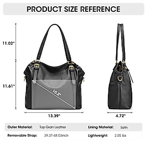 Kattee Women Genuine Leather Soft Totes Shoulder Hobo Purses and Handbags Top Handle Bags (Black)