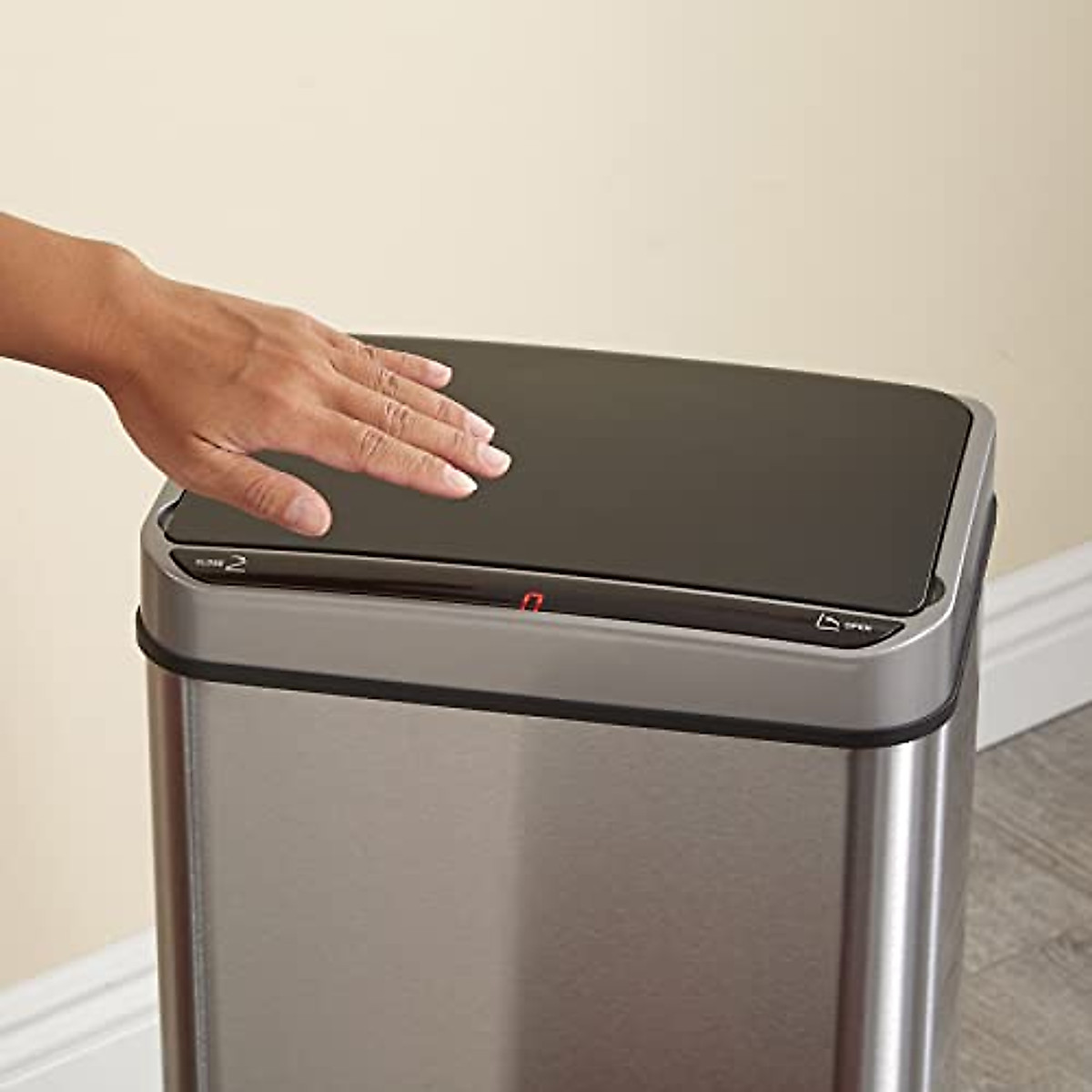 BrylaneHome 50-Lt. Wide Motion Sensor Trash Can Trashcan, Black