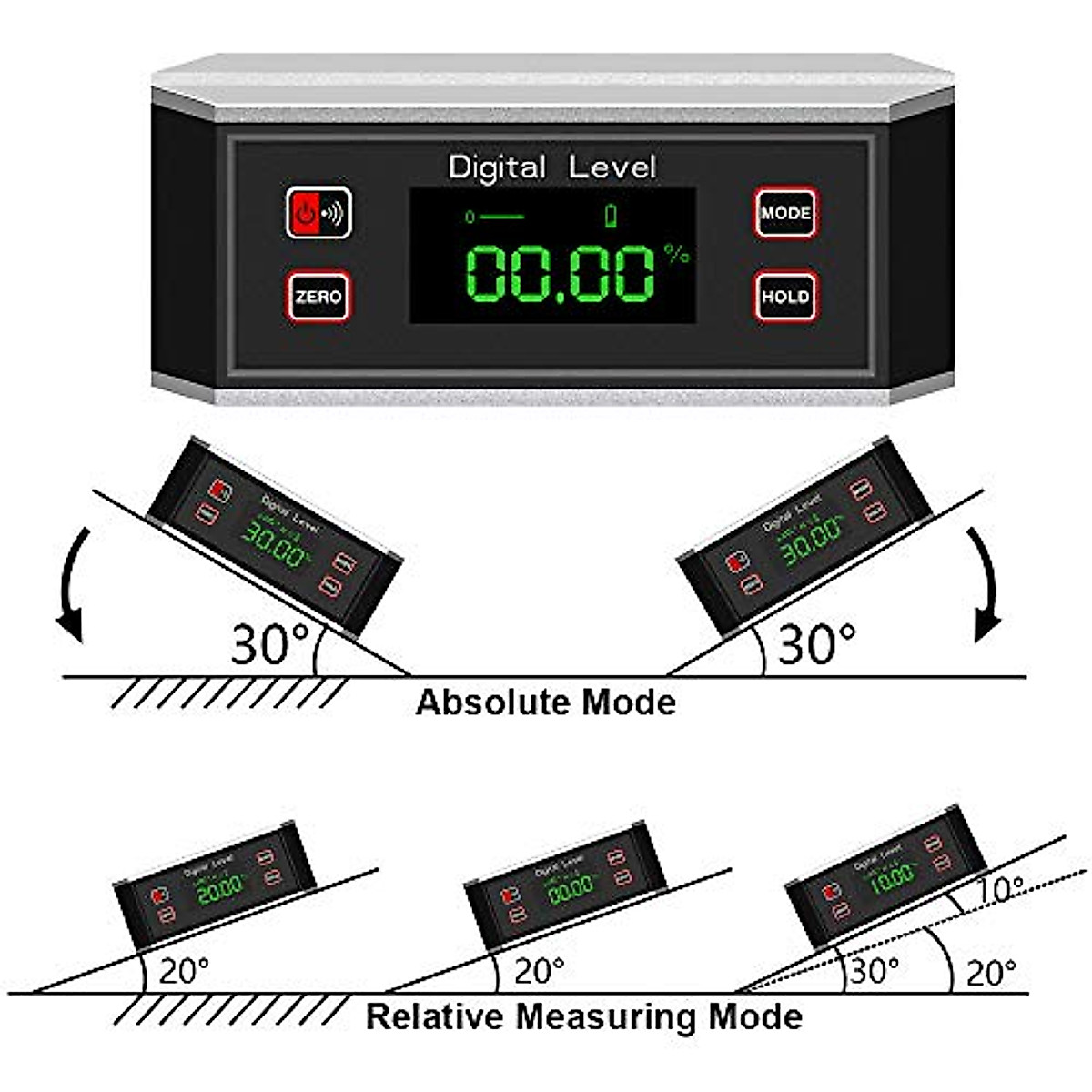 eOUTIL Digital Level Angle Finder Waterproof IP65 Protractor Angle Gauge Inclinometer with V-Groove Magnetic Base/0~360 Degree