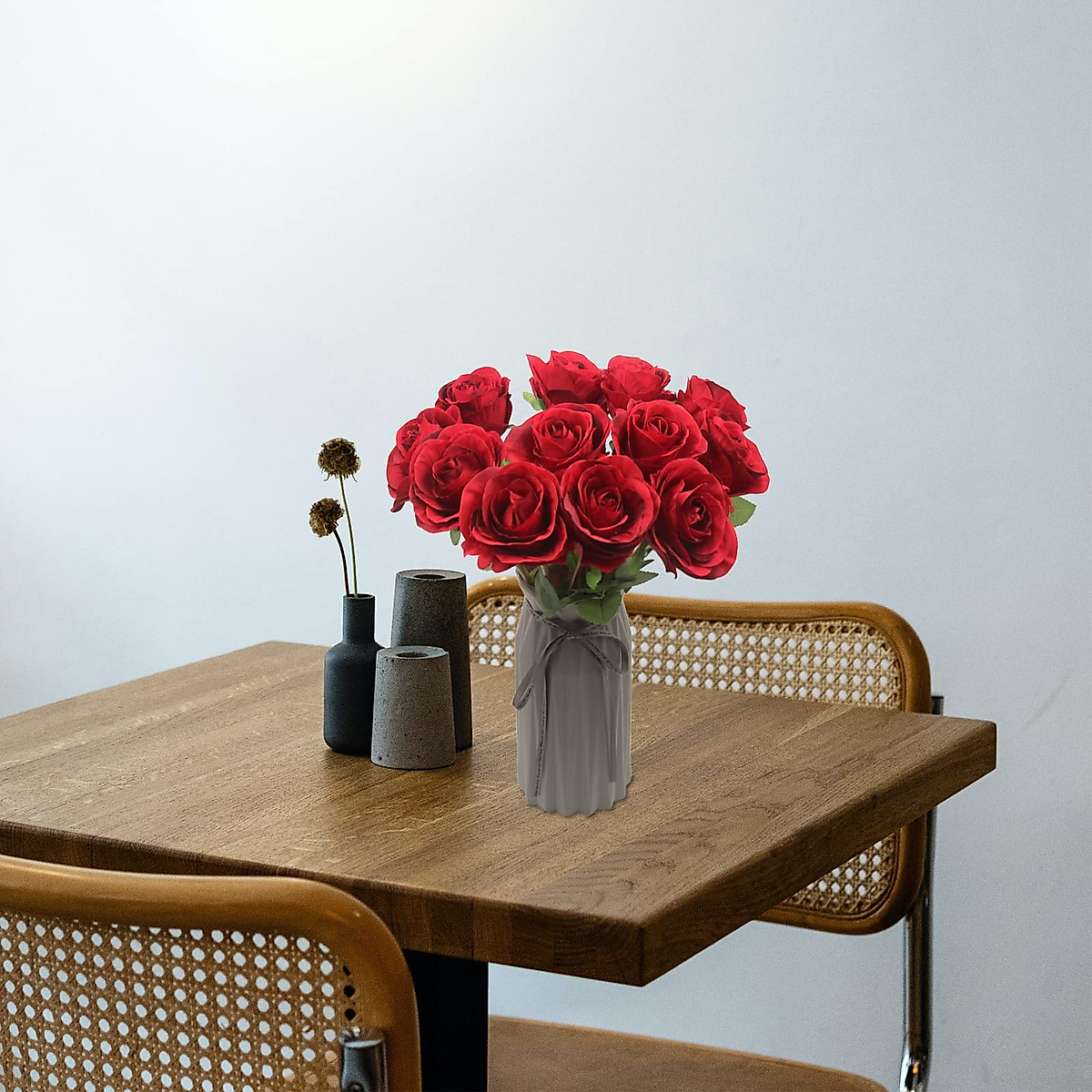 Hananona Artificial Roses Flowers for Flower Arrangement, 12 Pcs Silk Red Rose Bouquet for Home Decoration, Faux Roses for Valentine's Day Parties and Wedding Decoration (Red, 12)