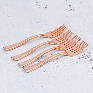 Cabilock 24pcs Disposable Mini Fork Fruit Dessert Pudding Forks Mini Plastic Tasting Forks for Appetizer Desserts Cocktail Cake Fruit Wedding Party Rose Gold
