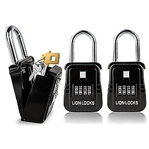 Lion Locks 1500 Key Storage Lockbox, Set-Your-Own Code Lock Portable Key Holder, Rust-Proof, Secure Outdoor Key Safe, Hide-a-Key Safe Box Lock Box, Airbnb, Construction (2-Pack/Black)
