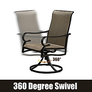 MEOOEM Outdoor Patio Dining Chairs Set of 2 Swivel Patio Chairs All Weather Textilene High Back Patio Furniture Chair with Armrest & Black Metal Frame for Lawn Garden Backyard