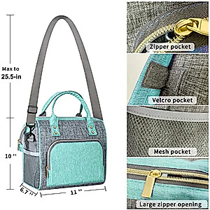 Lunch Bags for Women, Insulated Lunch Bag Reusable Lunch Bag Leakproof Large Lunch Bag with Adjustable Shoulder Strap, Multi-Pocket Lunch Bag for Work, Office, Picnic, Outdoor (Green)