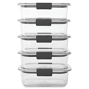 Rubbermaid Brilliance Food Storage Container, Medium, 3.2 Cup, 5 Pack, Clear & Leak-Proof Brilliance Food Storage Set, 1.3 Cup Plastic Containers with Lids, 5-Pack, Clear