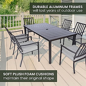 Mod Furniture Carter 7-Piece Patio Dining Set, Modern Patio Furniture, Outdoor Dining Set for 6 with All-Weather Aluminum Frames, Padded Dining Chairs, and Slat Table