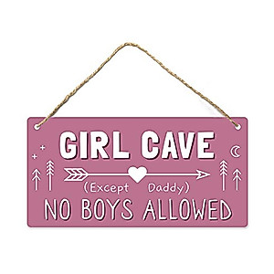 Girl Cave Sign, Girls Room Decorations for Bedroom, 12″x6″ PVC Plastic Decoration Hanging Sign, High Precision Printing, Water Proof, Kids Room Signs for Door, No Boys Allowed Sign, Room Decor …