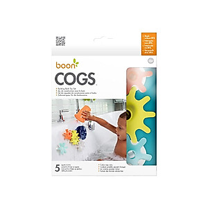 Boon Cogs Baby Bath Toys - Spinning Gear Themed Sensory Baby Toys for Bathtub - Suction Toys for Bathtub Walls - Navy and Yellow - 5 Count - Ages 12 Months and Up