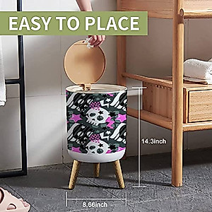 Small Trash Can with Lid Skull funky seamless rough grunge modern design Hipster trendy painted Round Garbage Can Press Cover Wastebasket Wood Waste Bin for Bathroom Kitchen Office 7L/1.8 Gallon