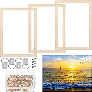 Qunclay 17 Pcs Canvas Stretcher Bars Canvas Frame with Accessories DIY Canvas Stretcher Bars Wooden Canvas Stretcher Arts Stretching Canvas Kit for Painting Photo Posters Supplies (12 x 16 Inch)
