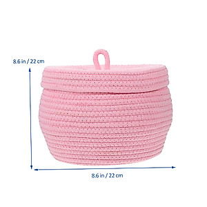 JOINPAYA 1pc cotton rope storage basket Woven Containers Round Organizer Basket Cotton Rope Bin Cotton Rope Basket With Lid Little Organizer Small Basket Multifunction dirty laundry basket
