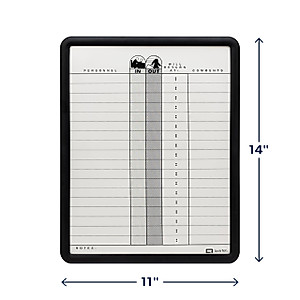 Quartet In/Out Board, 11" x 14", DuraMax Porcelain, In and Out Board, Classic Gray, Black Frame (750), Gray/White, 11 x 14 Inches (Tracks 18 Names)