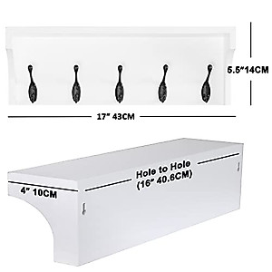 Dseap Wall Shelf with 5 Dual Hooks - 17-inch Heavy Duty Coat Rack Wall Mount with Shelf, Entryway Shelf with Hooks Underneath - Solid Pine Wood - for Entryway, Mudroom, Kitchen, Bathroom, White TEG02B