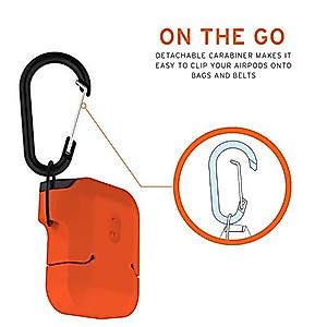 URBAN ARMOR GEAR UAG Compatible with AirPods (1st Gen & 2nd Gen), Full-Body Protective Rugged Water Resistant Soft-Touch Silicone Case with Detachable Carabiner, Orange/Dark Grey