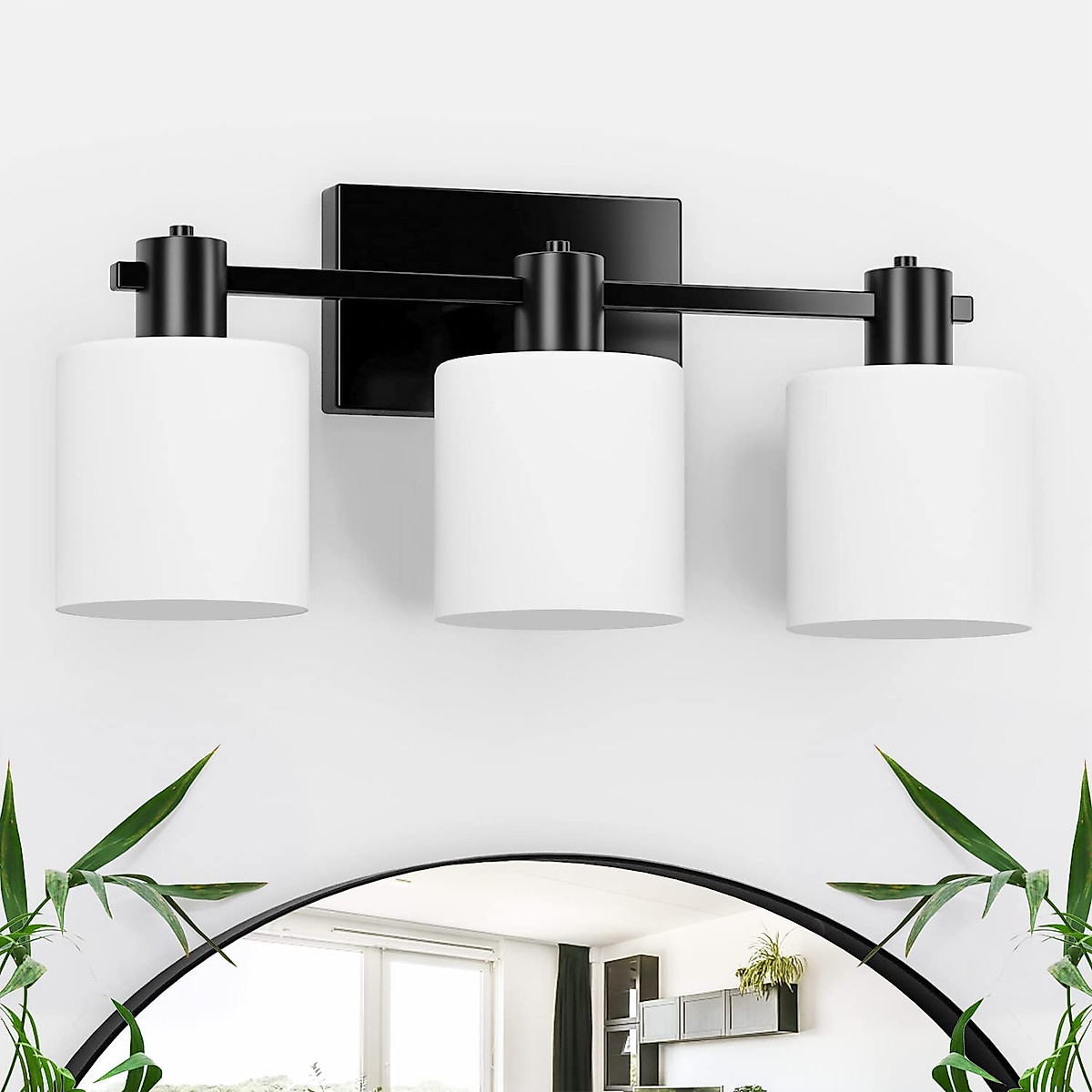 Sailstar Bathroom Light Fixtures 3 Light, Anti-Rust Matte Black Bathroom Lights Over Mirror, Modern Vanity Lights with Frosted Glass Shade, Vanity Lighting Fixtures