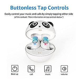 Wireless Earbuds for Kids,Bluetooth Earbuds with Cute Panda Comfort&Lightweight Design Noise Cancellation Earphone for Girl Women Sport Bluetooth 5.0 in Ear Headphone with Mini Portable Charging Case…