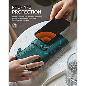 Vulkitty 𝗩𝘂𝗹𝗸𝗶𝘁𝘁𝘆 Ultra Slim Thin Leather Wallets Womens Bifold Credit Card Women's Wallets Card Cases Money Organizers for Women Ladies Female Cash Purse Wallet, Green