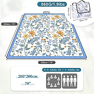 DEWUR Picnic Blankets 79"x79" Extra Large Outdoor Blanket Beach Blanket Waterproof SandProof Picnic Mat Washable Foldable Portable for Grass Lawn Beach Camping (White with Flowers)