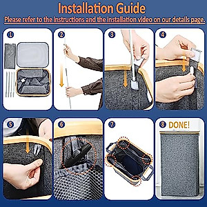 Edergoo Laundry Basket with Lid 100L, Laundry Hamper with Premium Bamboo Handle, Dirty Clothes Hampers for Laundry, 27.6" Tall Bathroom Laundry Basket Freestanding with Removable Bag, Grey