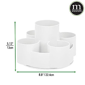 mDesign Spinning Lazy Susan Makeup Turntable Storage Center - 9 Sections - Rotating Organizer for Bathroom Vanity Counter Tops, Dressing Tables, Cosmetic Stations, Dressers - White