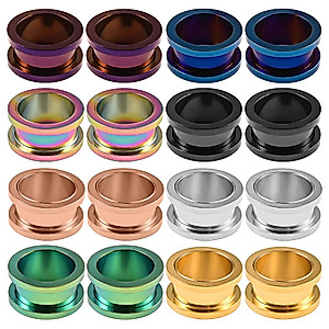 DOEARKO Set of 16 pcs 316 Stainless Steel Ear Plugs Large Gauges Stretching Screw Fit Tunnels Gauge 2g - 1 inch (12mm(1/2"), 8 pair)