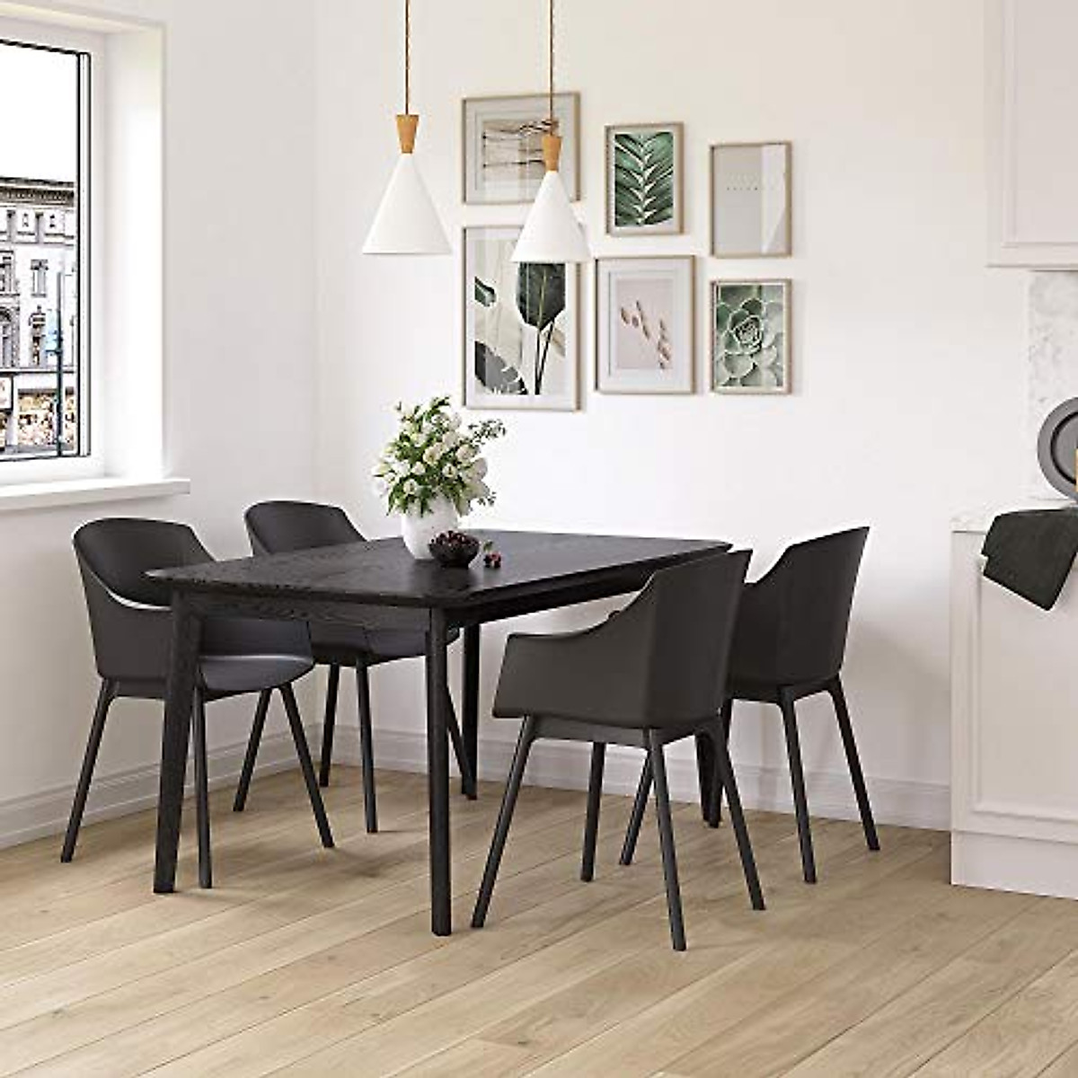 CosmoLiving by Cosmopolitan , Camelo Collection, Indoor/Outdoor Resin, 2-Pack, Black Dining Chairs, Contoured Back