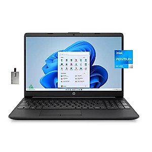 HP 2022 15.6" HD BrightView Laptop, Intel Pentium N5030 Processor, 8GB RAM, 256GB PCIe SSD, Intel HD Graphics, HD Webcam, Stereo Speakers, Black, Windows 11, 32GB SnowBell USB Card
