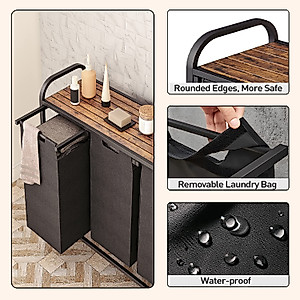 ALOFA Laundry-Hamper Basket with Shelf, Laundry Room Organization 3x46L Pull Out and Removable Bags with Letter Stickers, Metal Frame Made Laundry Sorter Classified Storage Black