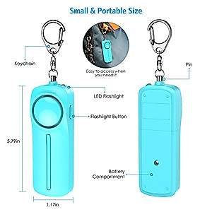 Safety Keychain Set for Women and Kids, 4 Pcs Safety Keychain Accessories, Safety Keychain Set for Girls with Safe Sound Personal Alarm, No Touch Door Opener, Whistle and Bottle Opener, Blue