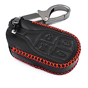 MJKEYAuto Black Leather 4 Buttons Smart Remote Key Fob Cover Chain Case for Maserati Ghibli, Levante, Quattroporte