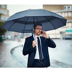 G4Free 62 Inch Large Golf Umbrella Compact Reverse Travel Umbrella 10 Ribs Windproof for Rain Double Canopy Automatic Open Close (Blue)