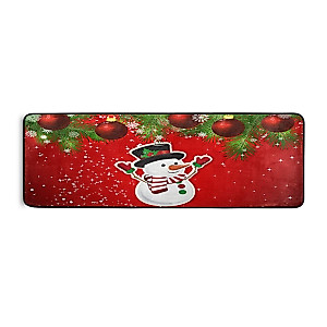 Christmas Runner Rug, Red Christmas Snowman Runner Rug Floor Mat Non-Skid Kitchen Rug Soft Area Rug for Bathroom Entryway Hallway Dining Living Room