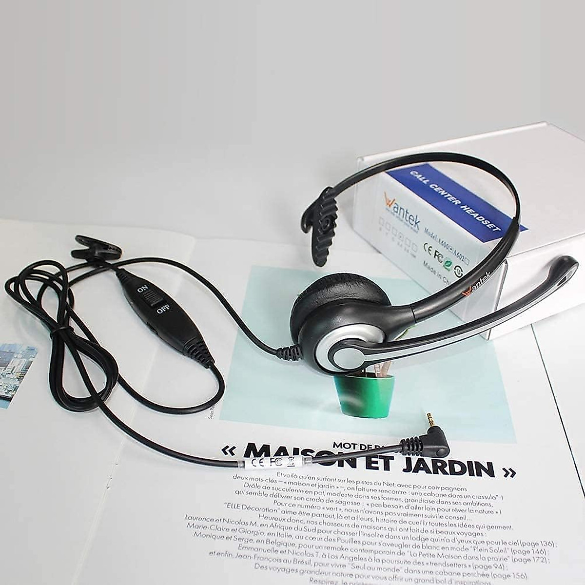 Phone Headset 2.5mm with Microphone Noise Cancelling & Volume Controls, Telephone Headphone Compatible with Panasonic Dect 6.0 Phones, Comfort-Fit Telephone Headset for AT&T Vtech Cordless Phones