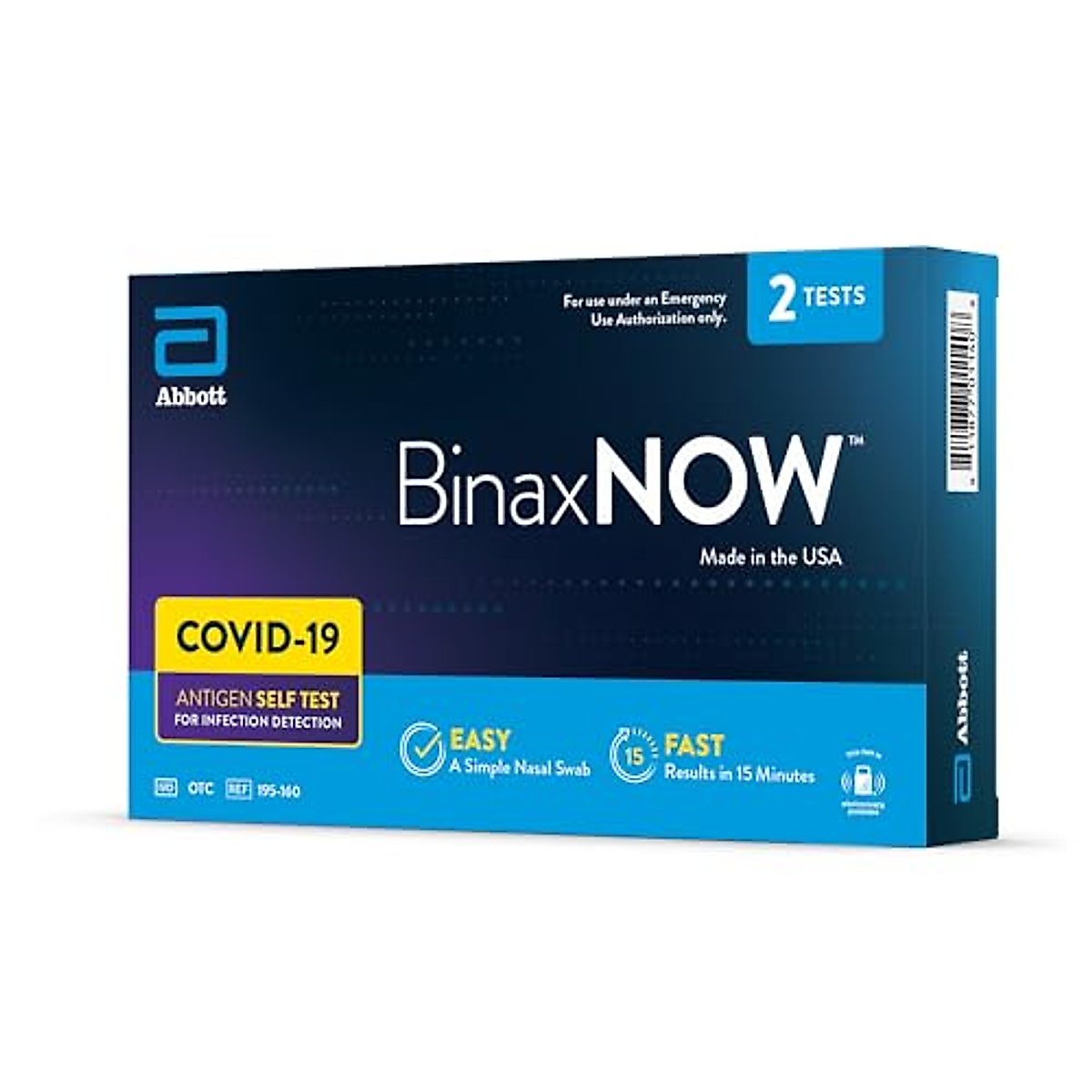 BinaxNOW COVID-19 Antigen Self Test, 1 Pack, 2 Tests Total, COVID Test With 15-Minute Results Without Sending to a Lab, Easy to Use at Home