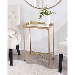 Kate and Laurel Celia Modern Mirrored Tray Side Table, 18 x 12 x 26, Gold, Foldable Rectangular End Table for Storage and Display