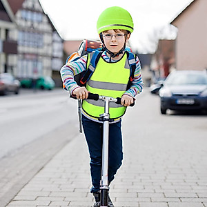 4 Pieces Kids Reflective Vest Wrist guards and Hat Child Safety High Visibility Vest Set Child's Construction Vest for Cycling Skiing Running Night Walking Hiking Outdoor Boys Girls