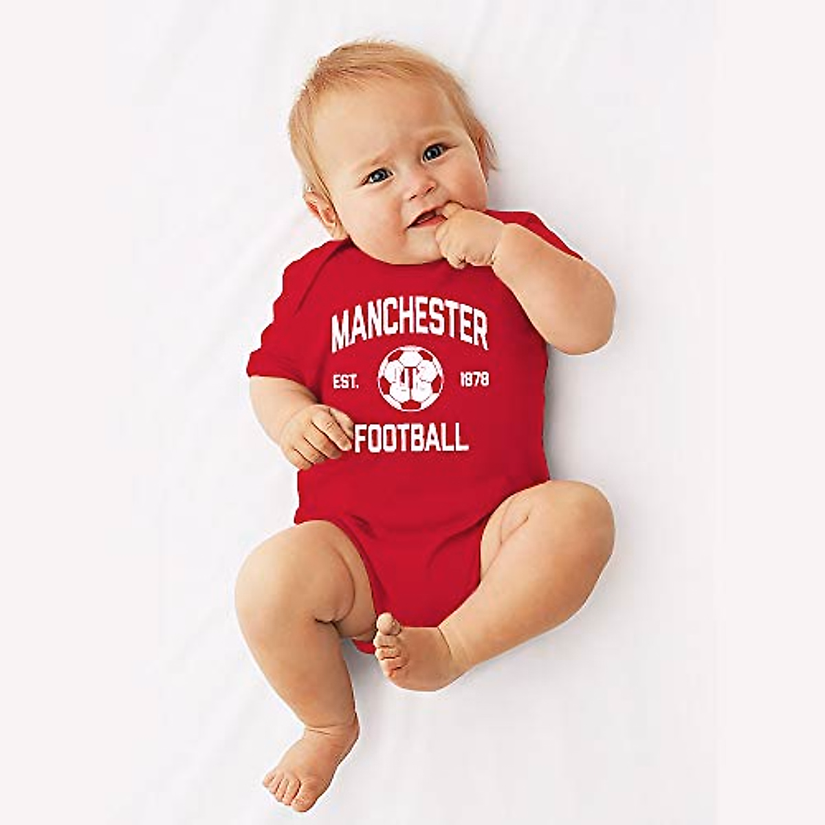 Manchester Home Kit World Classic Soccer Football Arch Infant Creeper Bodysuit - 12 Month - Red