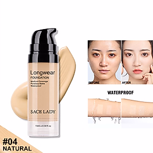 SACE LADY 5Pcs Face Base Makeup Set for Women Full Set, Flawless Matte Foundation, Full Cover Up Concealer for Eye Circles, Oil Control Loose Powder&Smooth Primer, Make Up Sponge, Lasting Waterproof Natural Cosmetics Kit